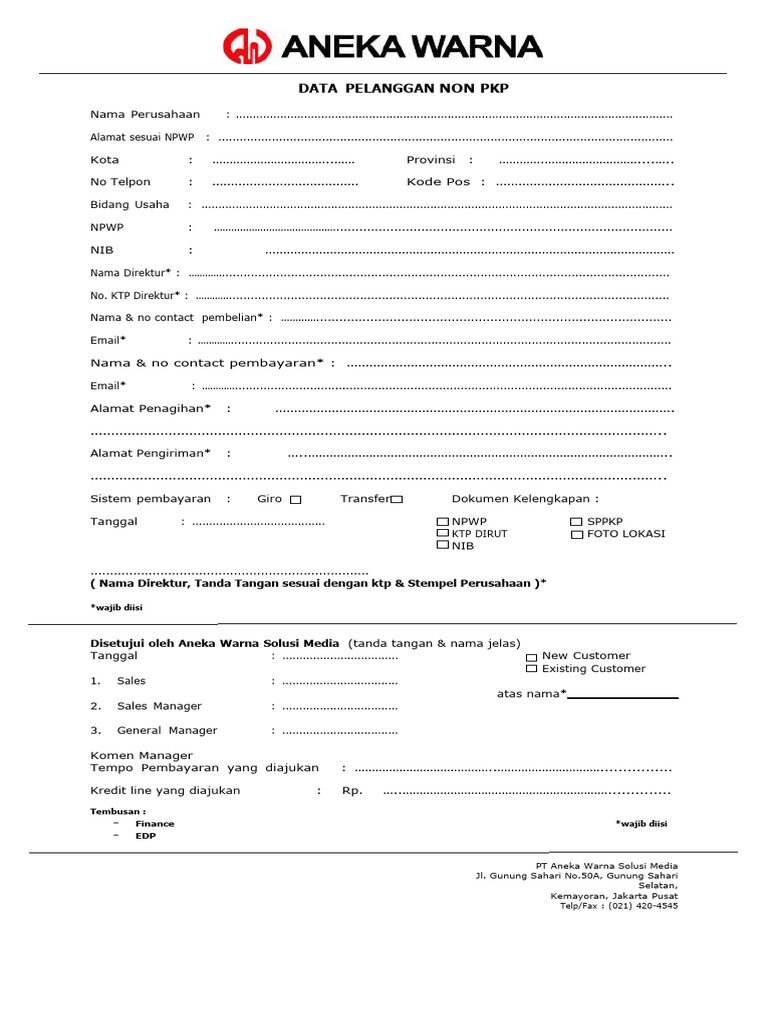 Form Data Pelanggan Aws - Non PKP - 112903 | PDF