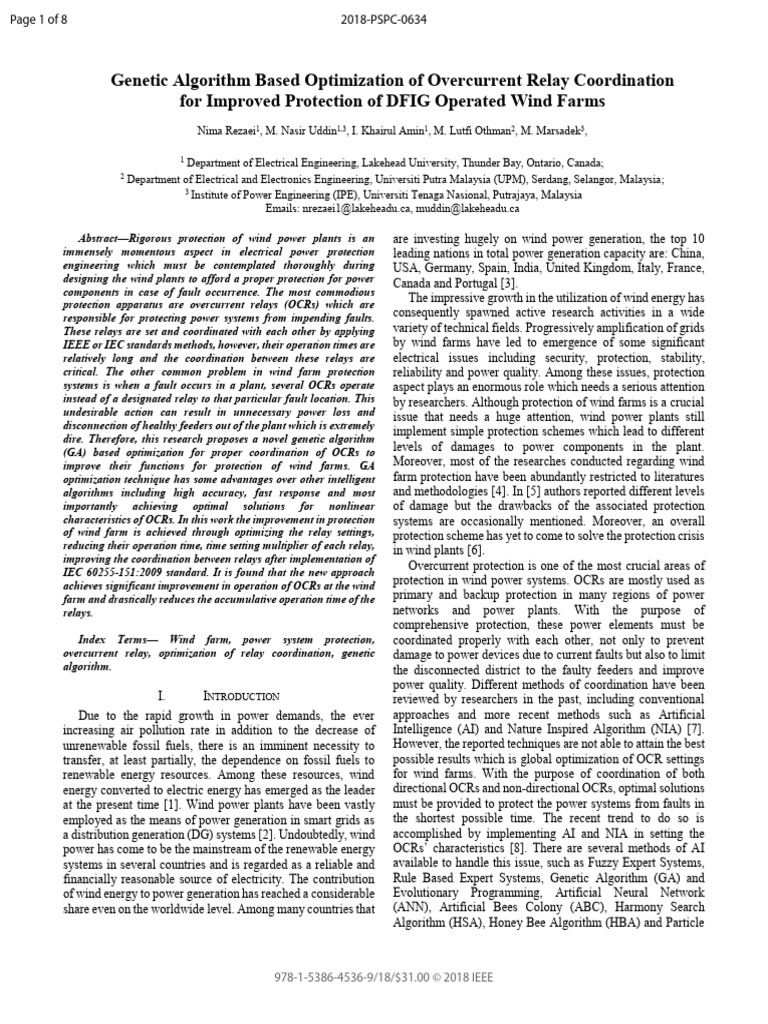 Genetic Algorithm Based Optimization of Overcurrent Relay Coordination For Improved Protection ...