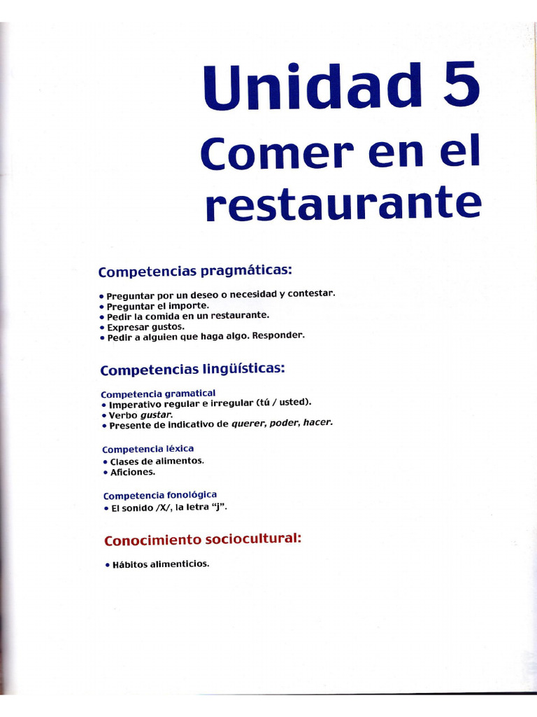 Unidad5 - Comer en El Restaurante | PDF
