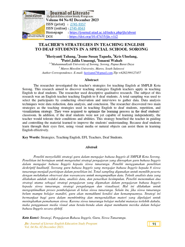 2332-Article Text-9209-1-10-20231215 | PDF | Special Education | Teachers