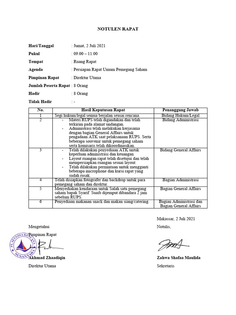 Notulen Rapat | PDF