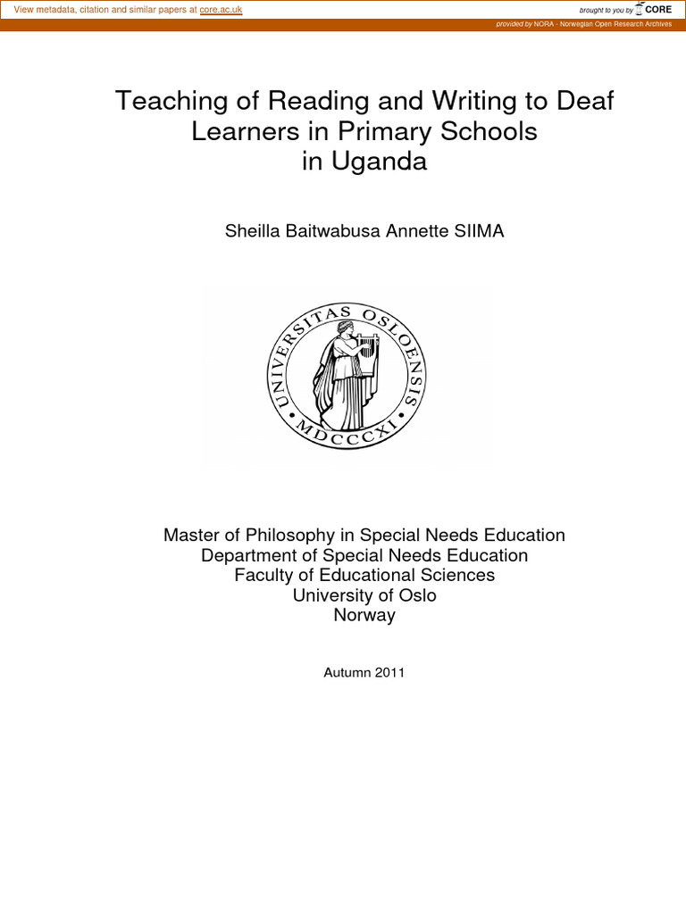 Teaching of Reading and Writing To Deaf Learners in Primary Schools in ...