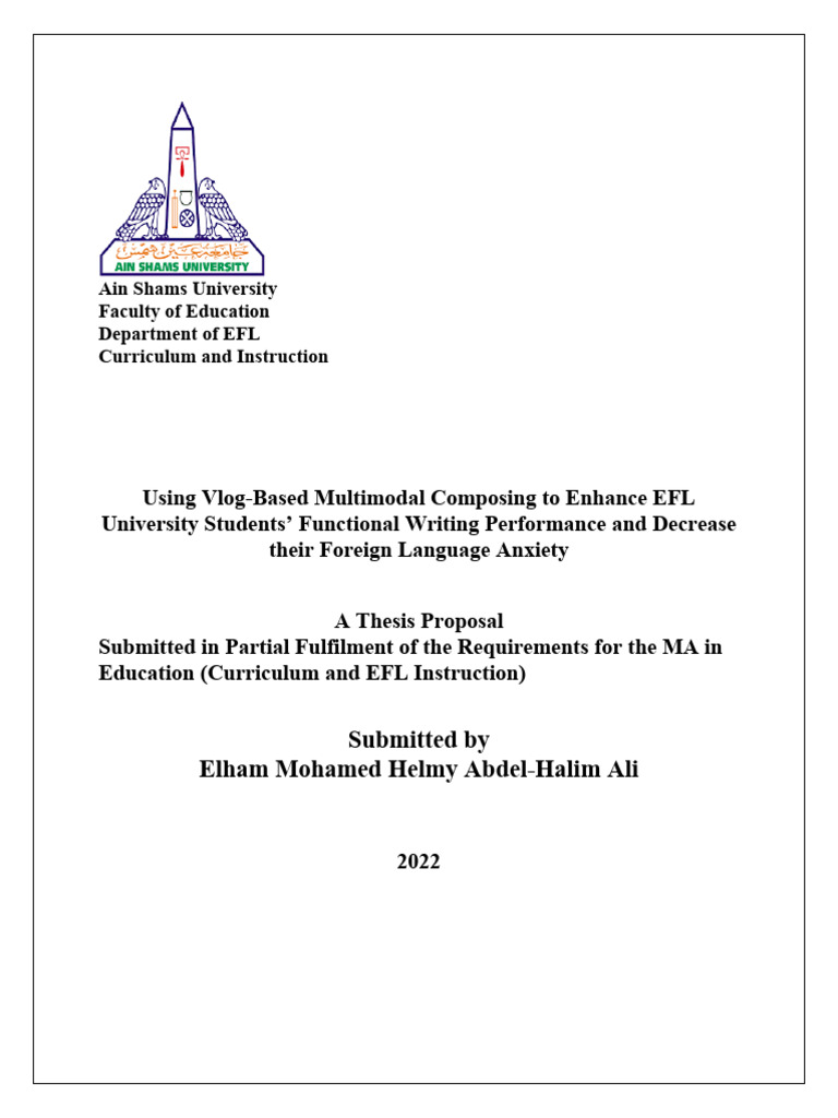 MA Proposal Elham Mohamed Helmy Abdel-Halim | PDF | English As A Second ...