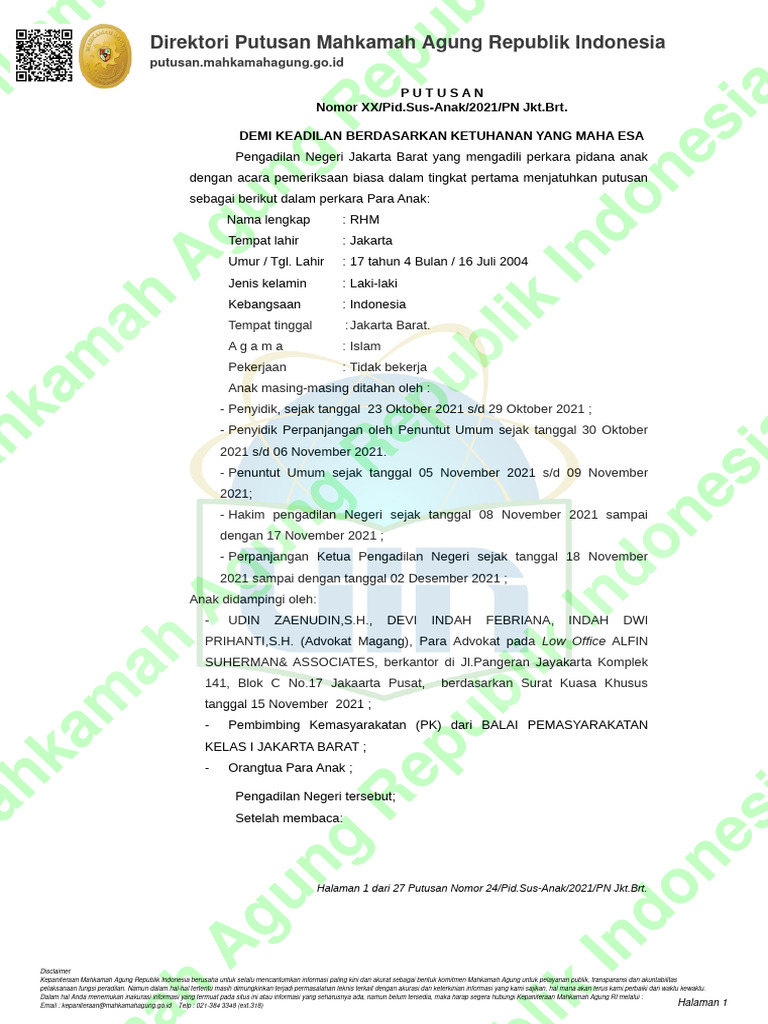 005 Putusan 24 Pid - Sus Anak 2021 PN JKT - Brt. | PDF