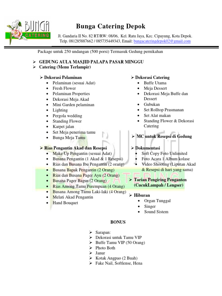 Paket Pernikahan Lengkap Depok | PDF | Memasak, Makanan, & Anggur
