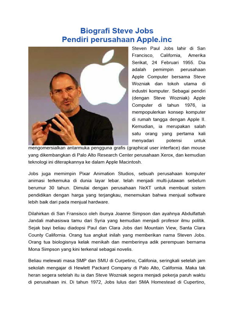 Biografi Pendiri Apple: Steve Jobs | PDF