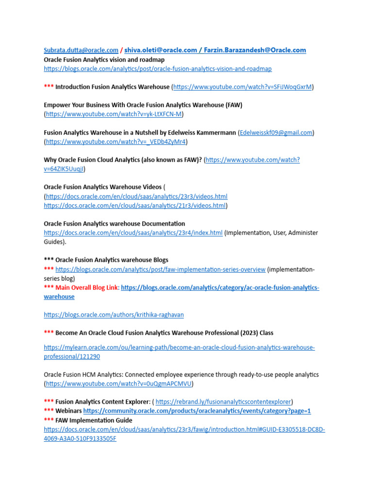 FAW Links | PDF | Analytics | Oracle Corporation
