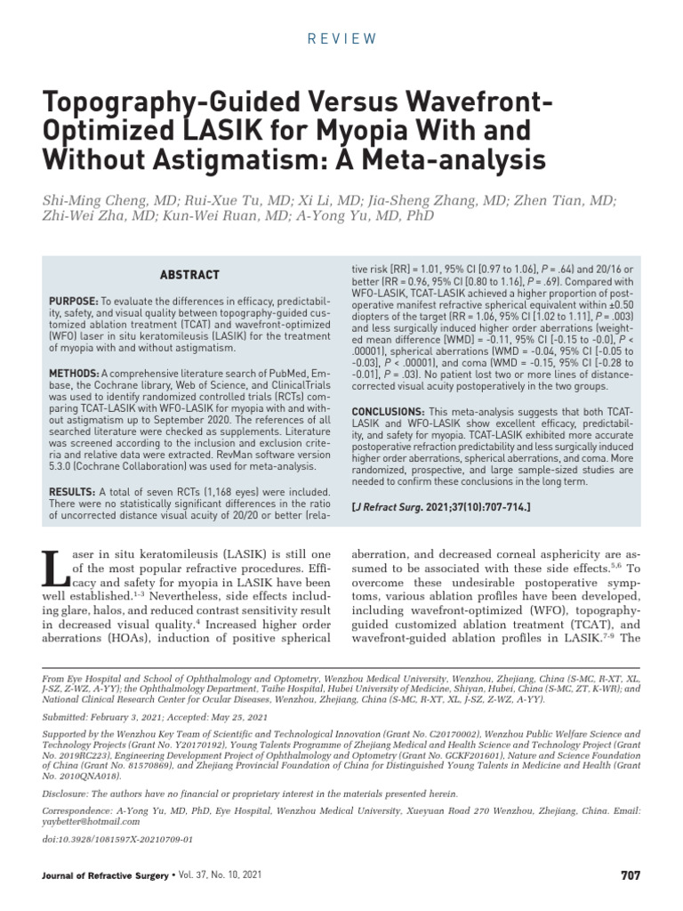 Cheng Et Al 2021 Topography Guided Versus Wavefront Optimized Lasik For ...