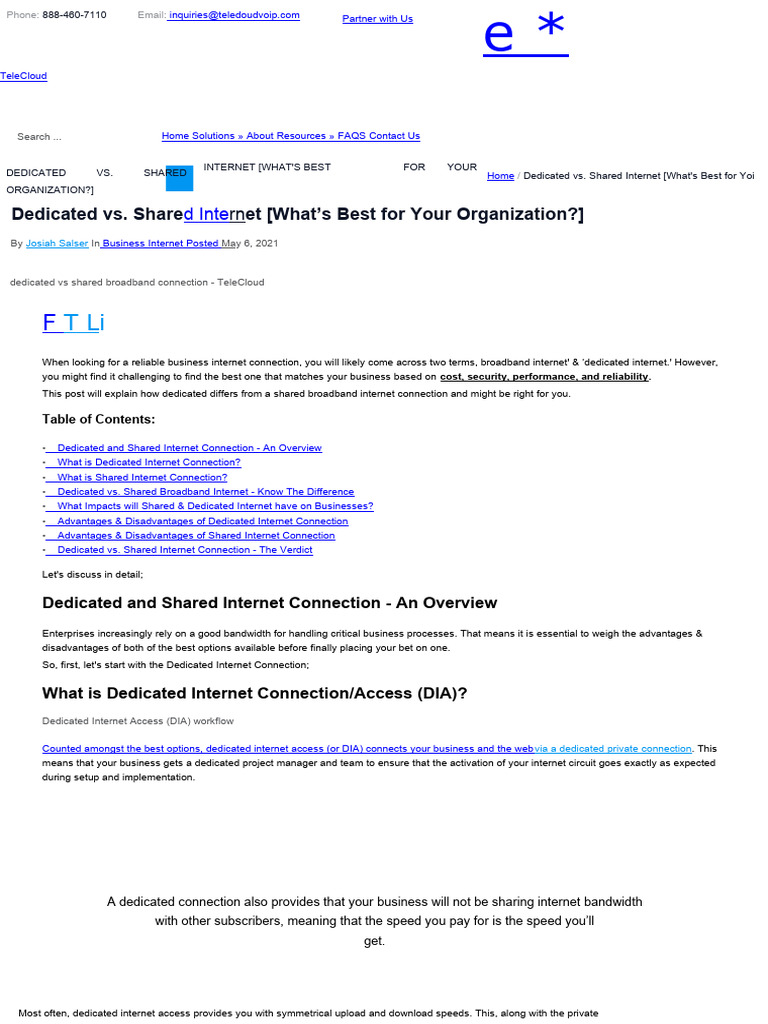 Dedicated Internet Vs Shared Internet TeleCloud | PDF | Internet Access ...