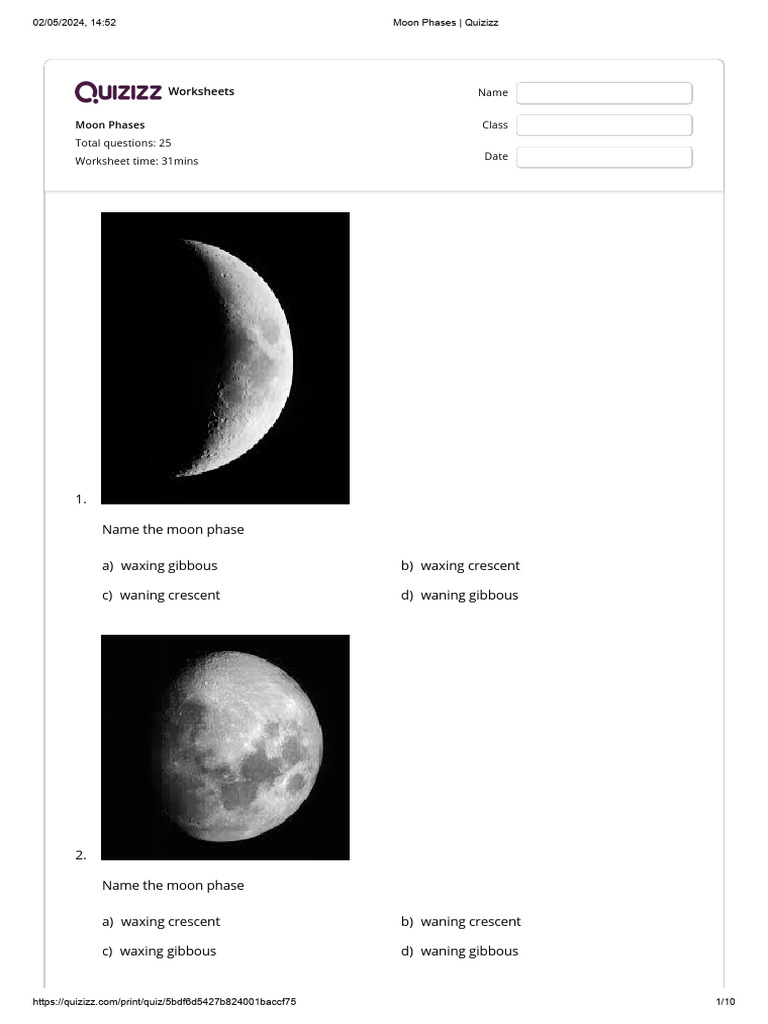 Moon Phases2 _ Quizizz | PDF | Scientific Observation | Periodic Phenomena
