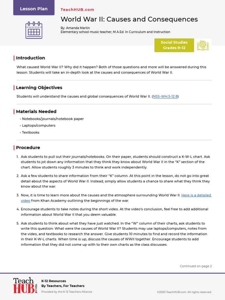 TeachHUB LP World War II Causes and Consequences | PDF | Teachers ...
