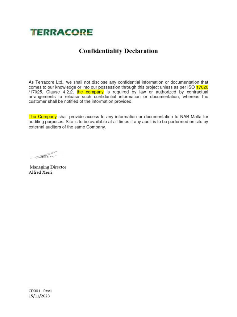 Confidentiality Declaration | PDF
