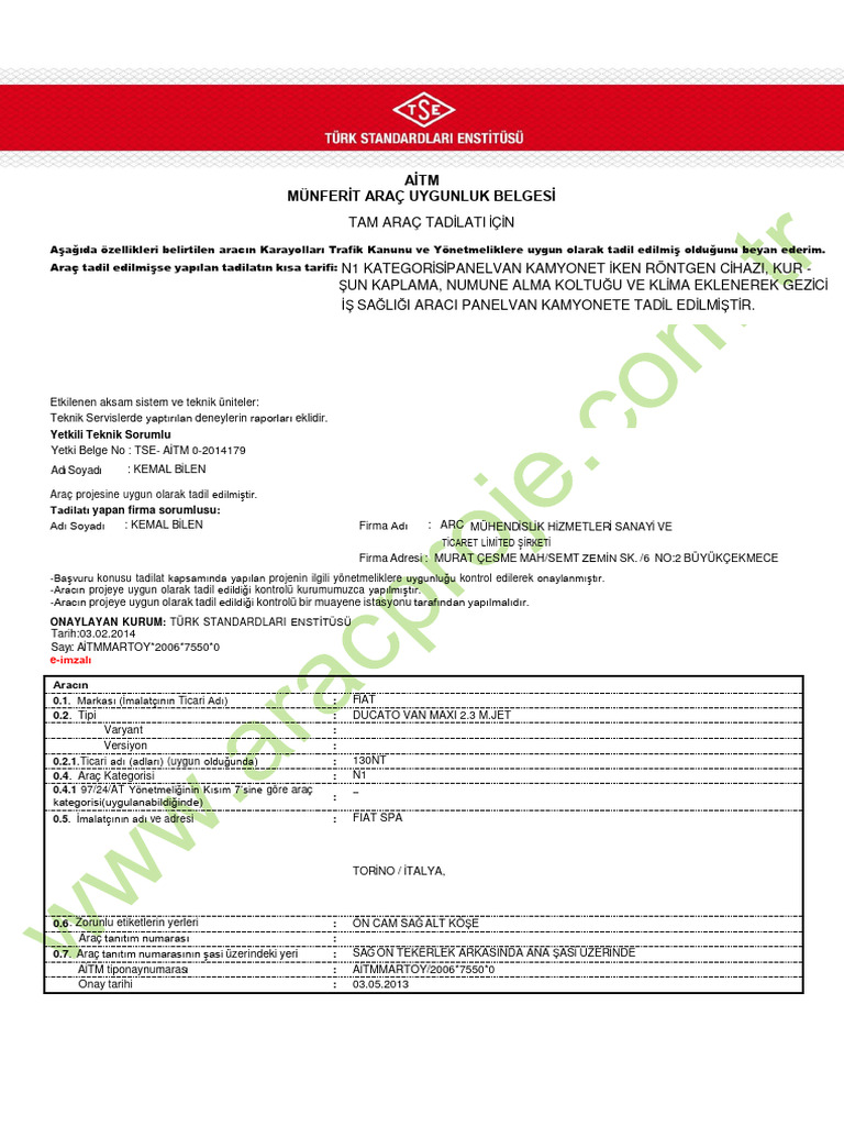 Aitm Araç Tadilat TAMAMLANMIŞ SON HALİ | PDF