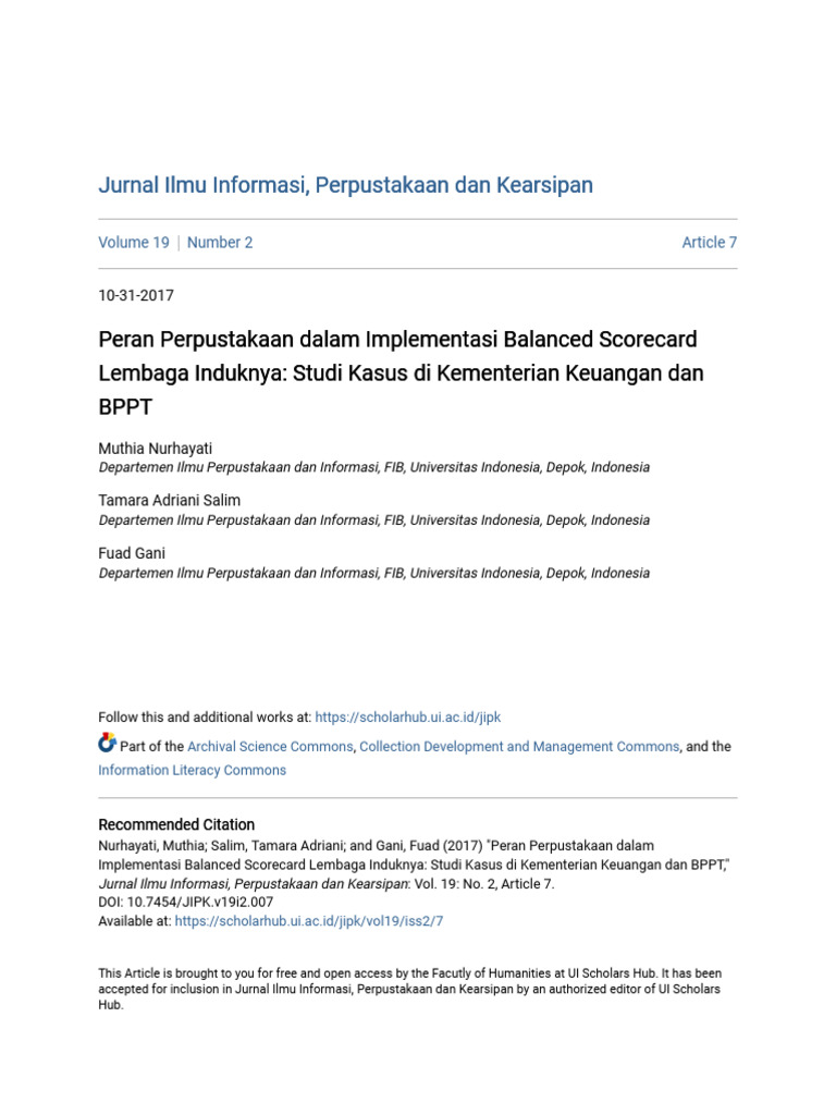 Peran Perpustakaan Dalam Implementasi Balanced Scorecard Lembaga | PDF