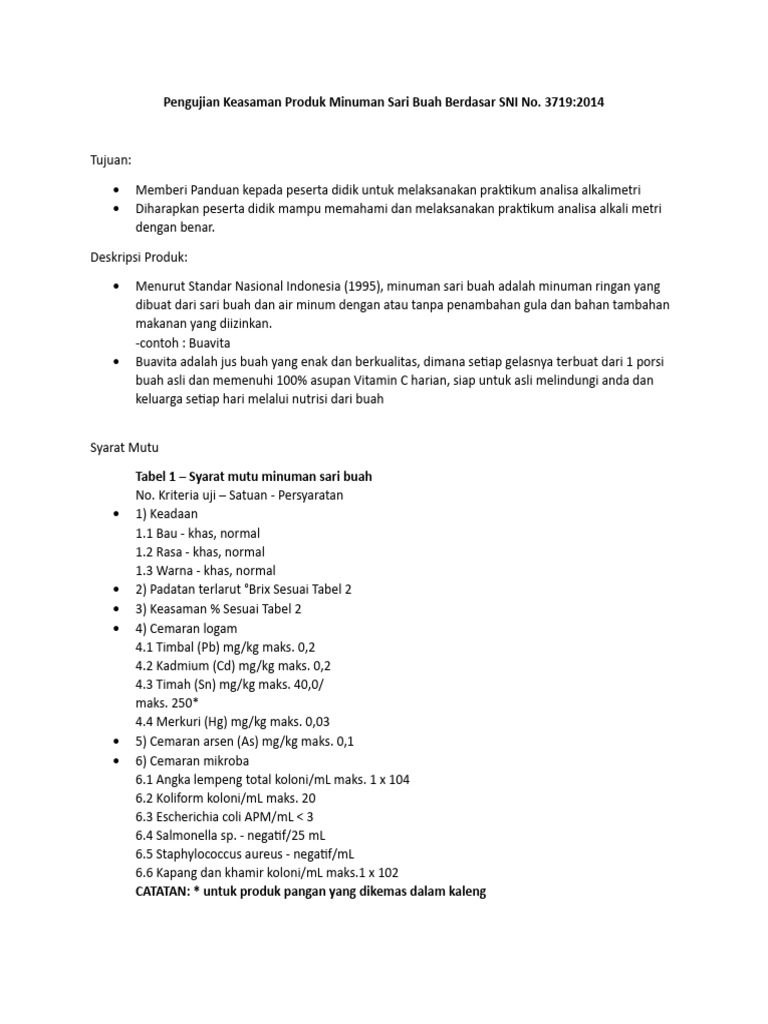 I Am Sharing 'SNI Minuman Sari Buah Kel.2' With You | PDF
