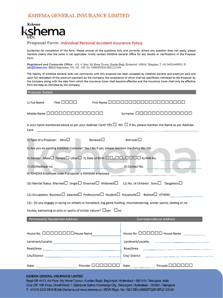 Proposal Form 1 | PDF | Insurance | Underwriting