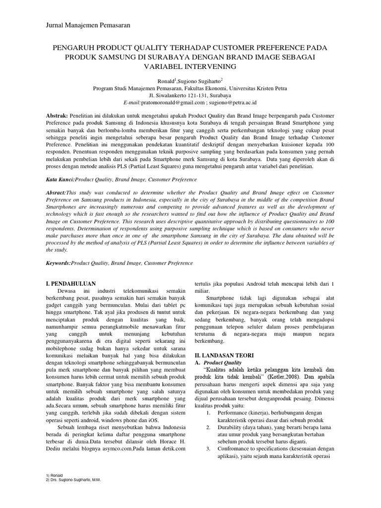 Pengaruh Product Quality Terhadap Customer Preference Pada Produk ...