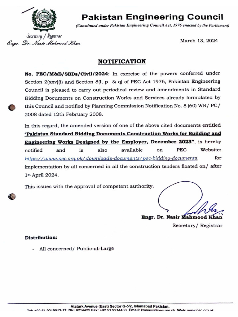 Pakistan Standard Bidding Documents Construction Works For Building and ...