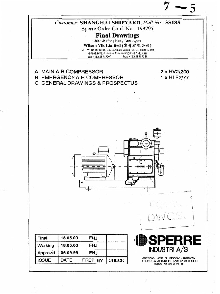 SPERRE Main Air Compressor HV2-200 and HLF2 - 77 | PDF