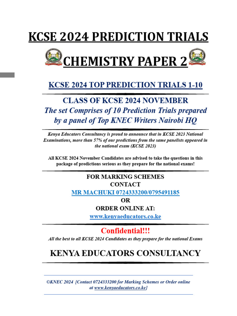 CHEM PP2 KCSE 2024 PREDICTION TRIALS With Answers | PDF | Chemical Reactions | Solubility