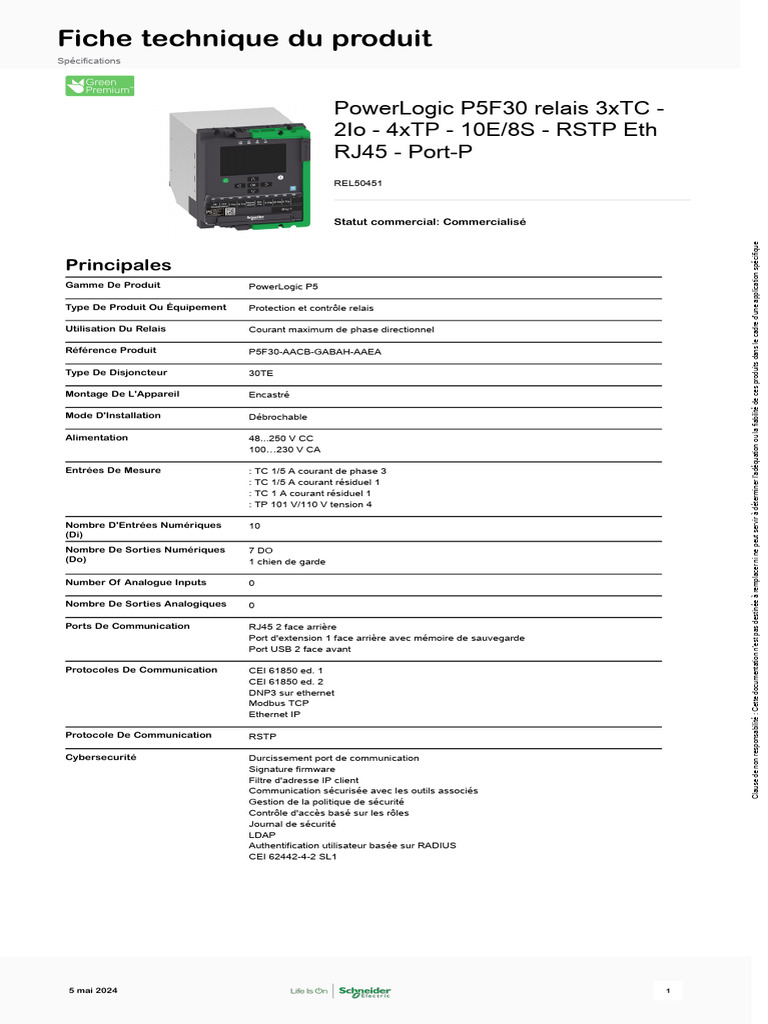 Relais de protection PowerLogic P5F30 | PDF | Compatibilité ...