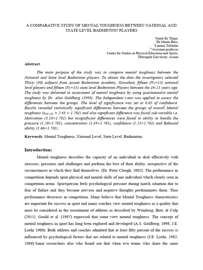 A - COMPARATIVE - STUDY - OF - MENTAL - TOUGHNESS Between National and ... A - COMPARATIVE - STUDY - OF - MENTAL - TOUGHNESS Between National and ...