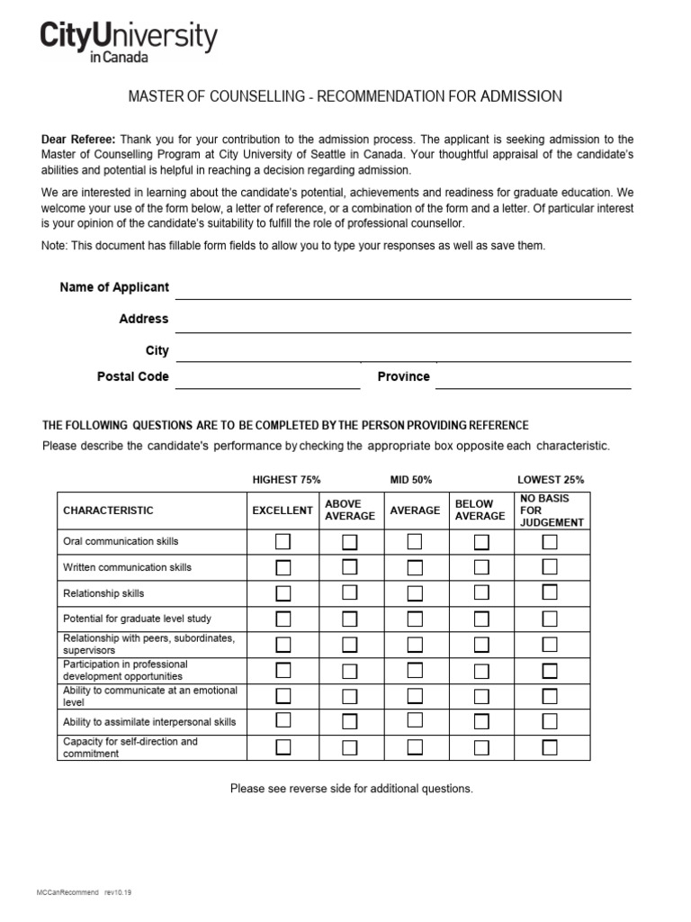 Last Name First Name Recommendation Form 1 MC Alberta | PDF ...
