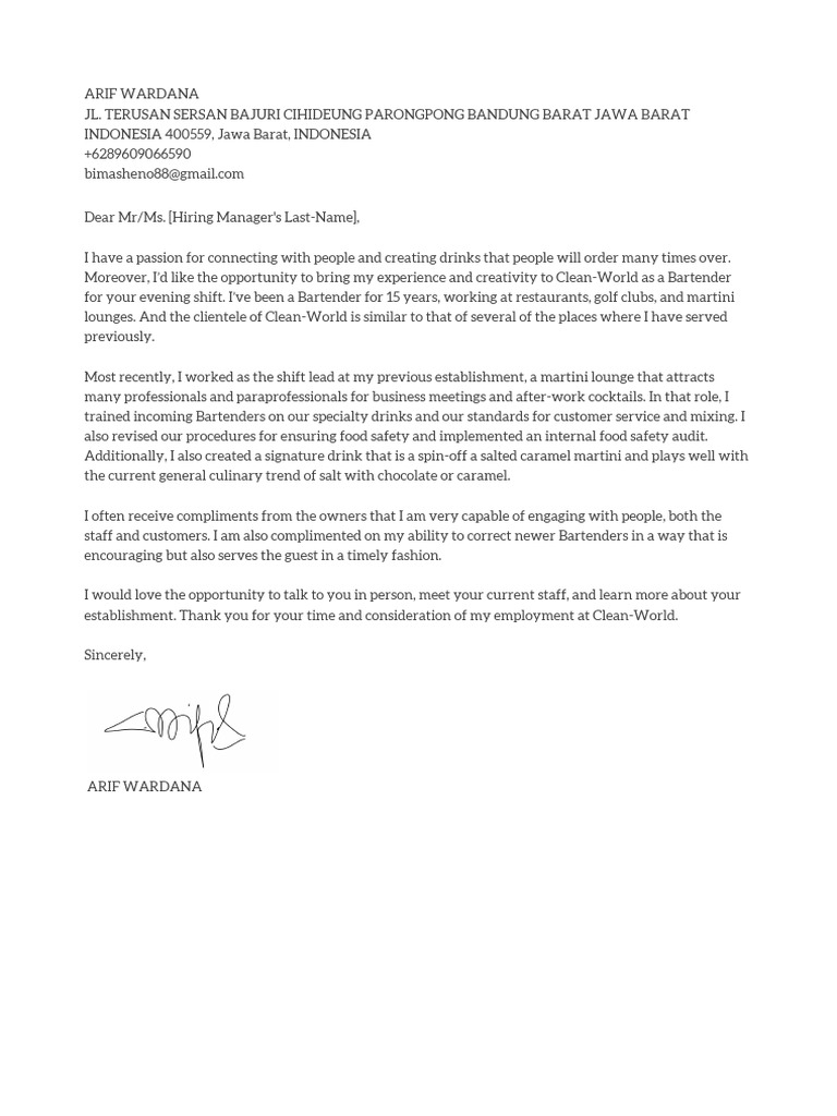 Contoh CV | PDF | Bartender | Martini (Cocktail)