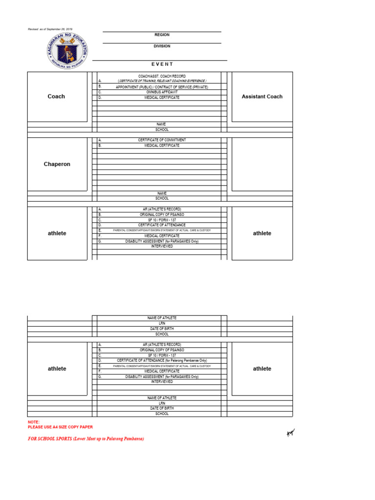 Athlete Documentation Checklist | PDF