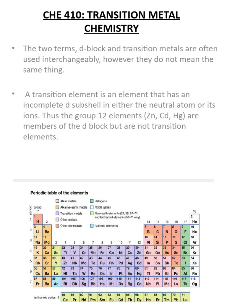 CHE 410 - Transistion Metal Chemistry Powerpoint Presentation 11102022 ...