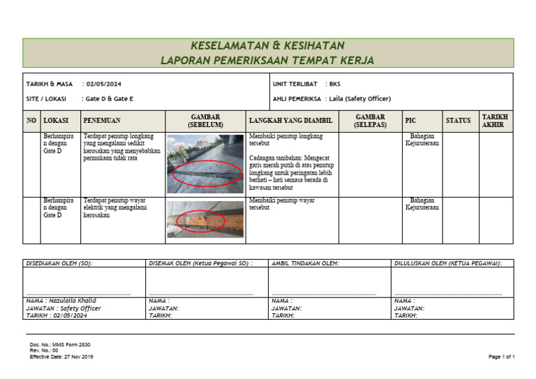 Workplace Inspection Report 020524 | PDF