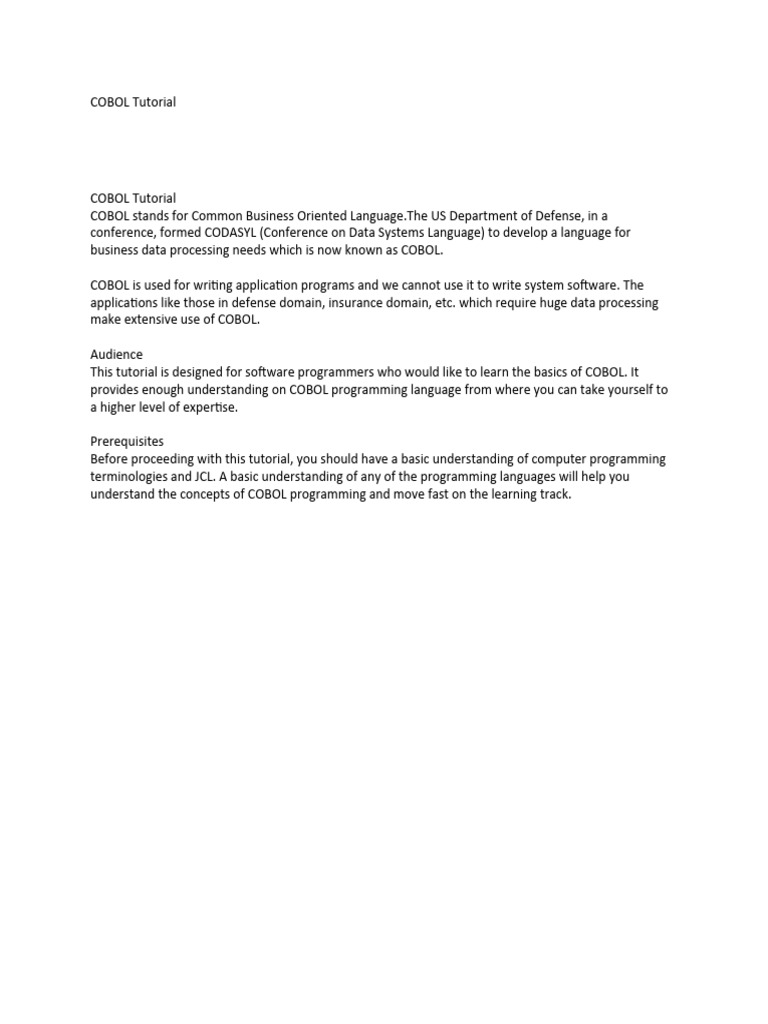 COBOL Tutorial | PDF | Computer Programming | Computer Program