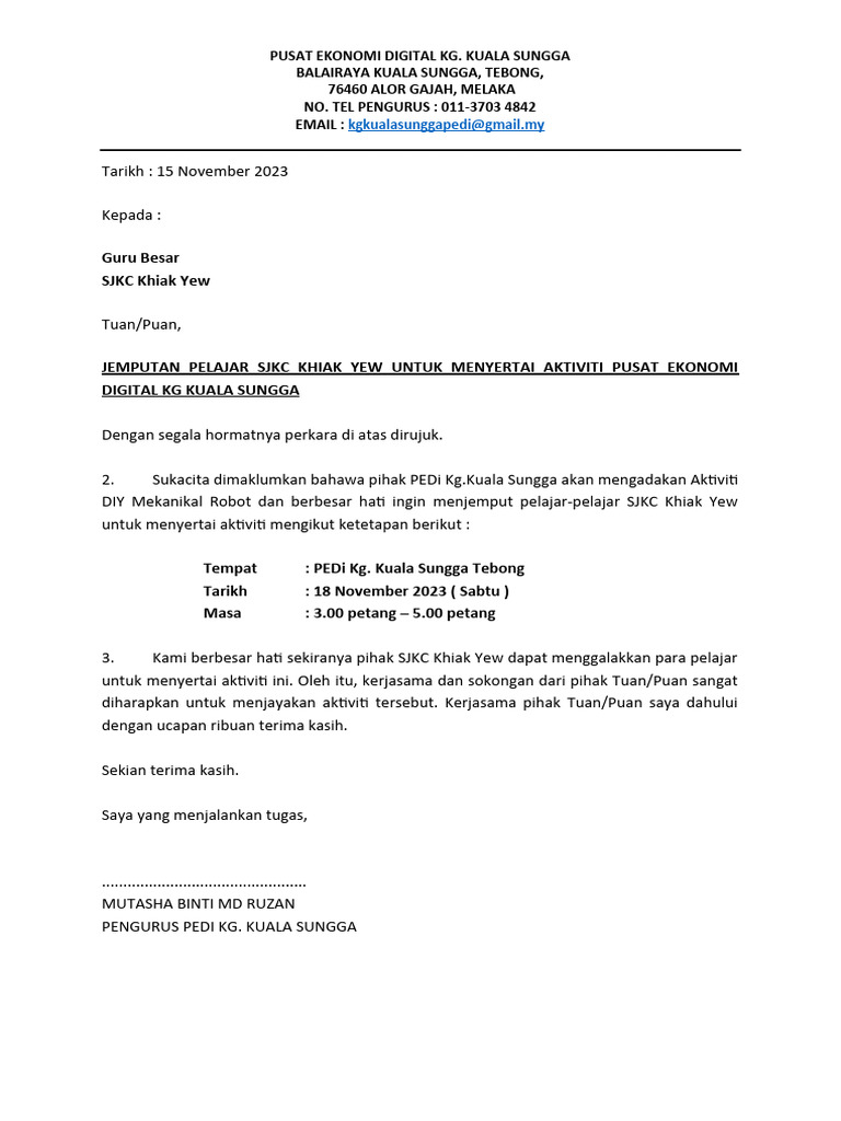 Surat Jemputan Program STEM@PEDi | PDF