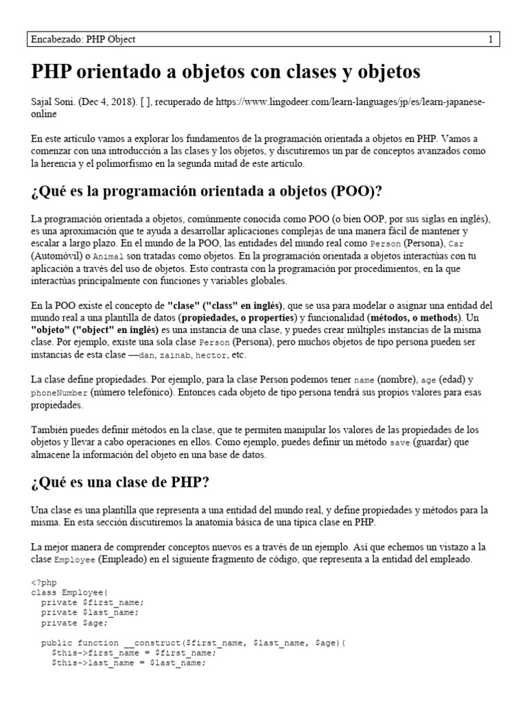 PHP Orientado A Objetos Con Clases y Objetos | PDF | Objeto ...