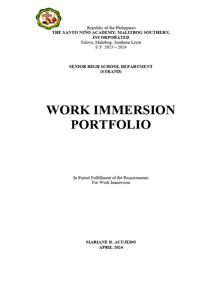 ACUJEDO Work Immersion Portfolio | PDF | Experience | Gratitude