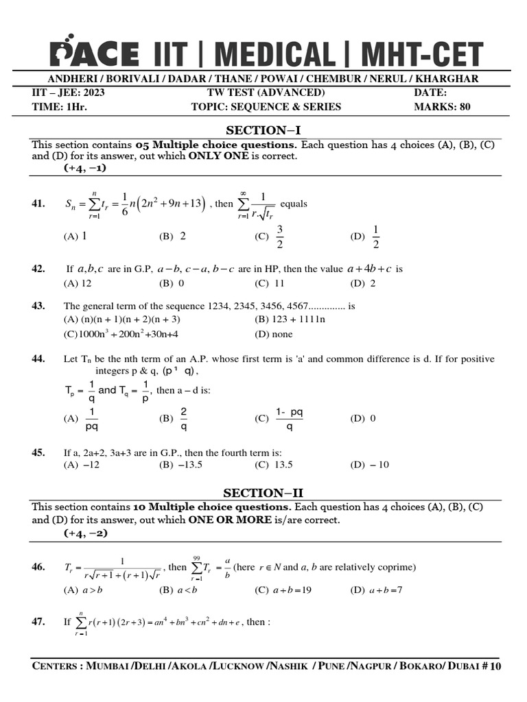 SEQUENCE - SERIES Jee Level | PDF | Mathematical Analysis ... SEQUENCE - SERIES Jee Level | PDF | Mathematical Analysis ...