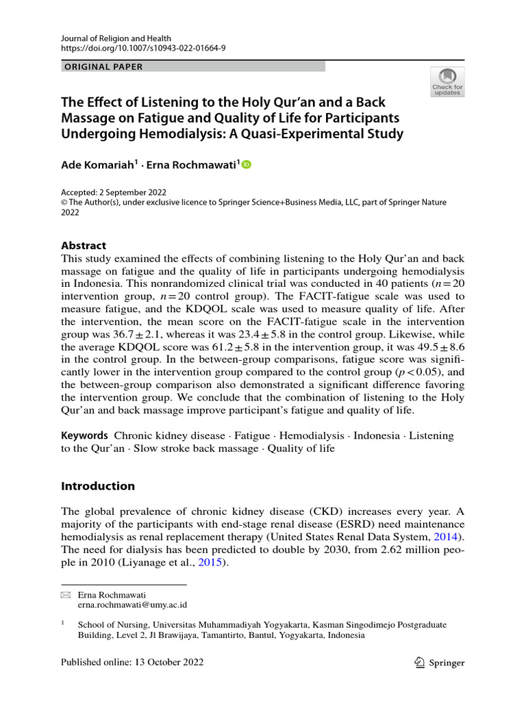 2022-Listening to Quran-ER | PDF | Student's T Test | Quality Of Life