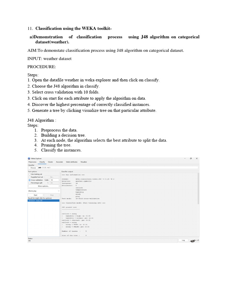 Weka Exp11 Pdf Statistical Classification Cross Validation Statistics