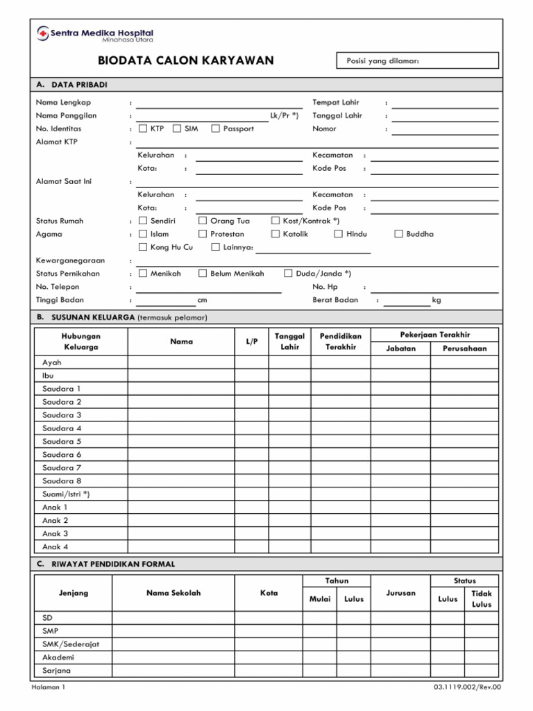002 Biodata Calon Karyawan - Final | PDF