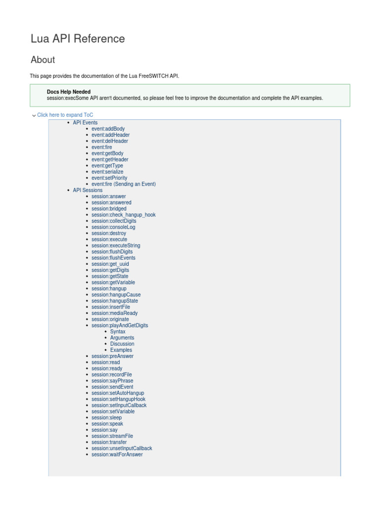 FREESWITCH LuaAPIReference 150118 0155 21496 | PDF | Command Line Interface | Scripting Language