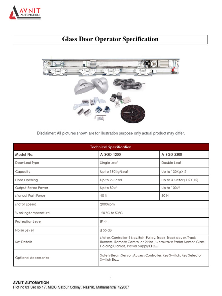 Glass Door Operator Specs & Features | PDF