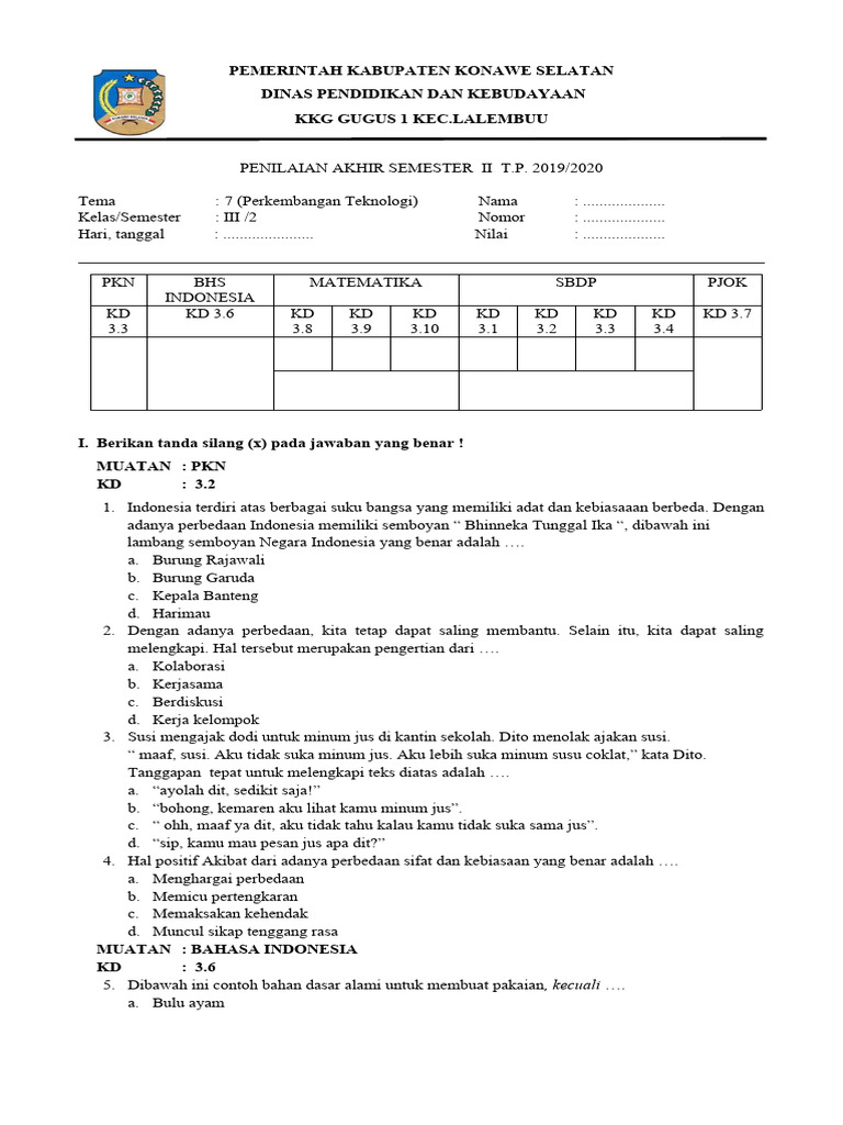 Pas Kelas 3 Tema 7 Fix | PDF | Kajian Bahasa Asing | Sains & Matematika