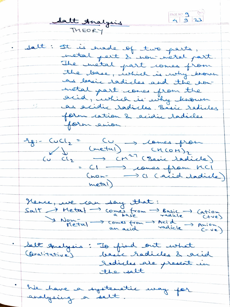 Salt Analysis Theory | PDF | Chemical Substances | Chemical Compounds