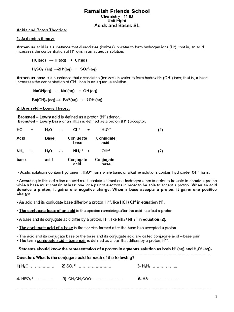 Unit 8 - Acids and Bases SL | PDF | Acid | Ph