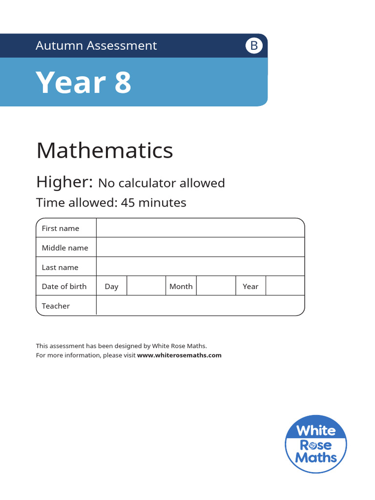Year 8 Autumn Maths Test | PDF