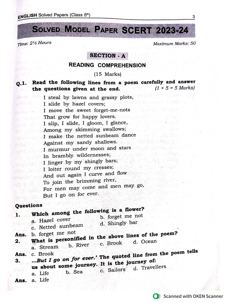 Sample Paper 1... Eng.. 8th | PDF