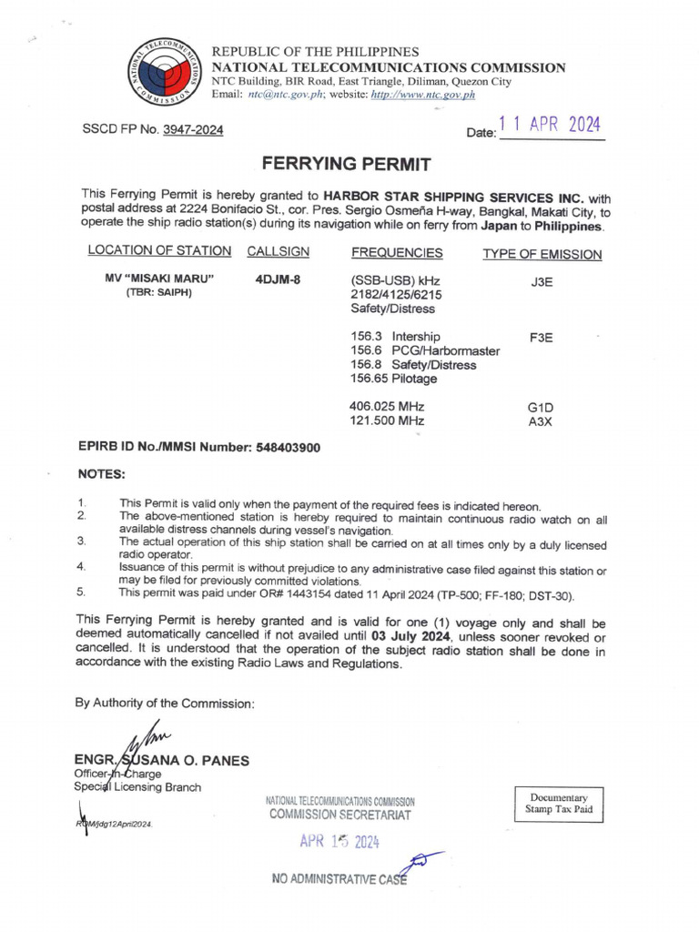 NTC - Ferrying Permit | PDF