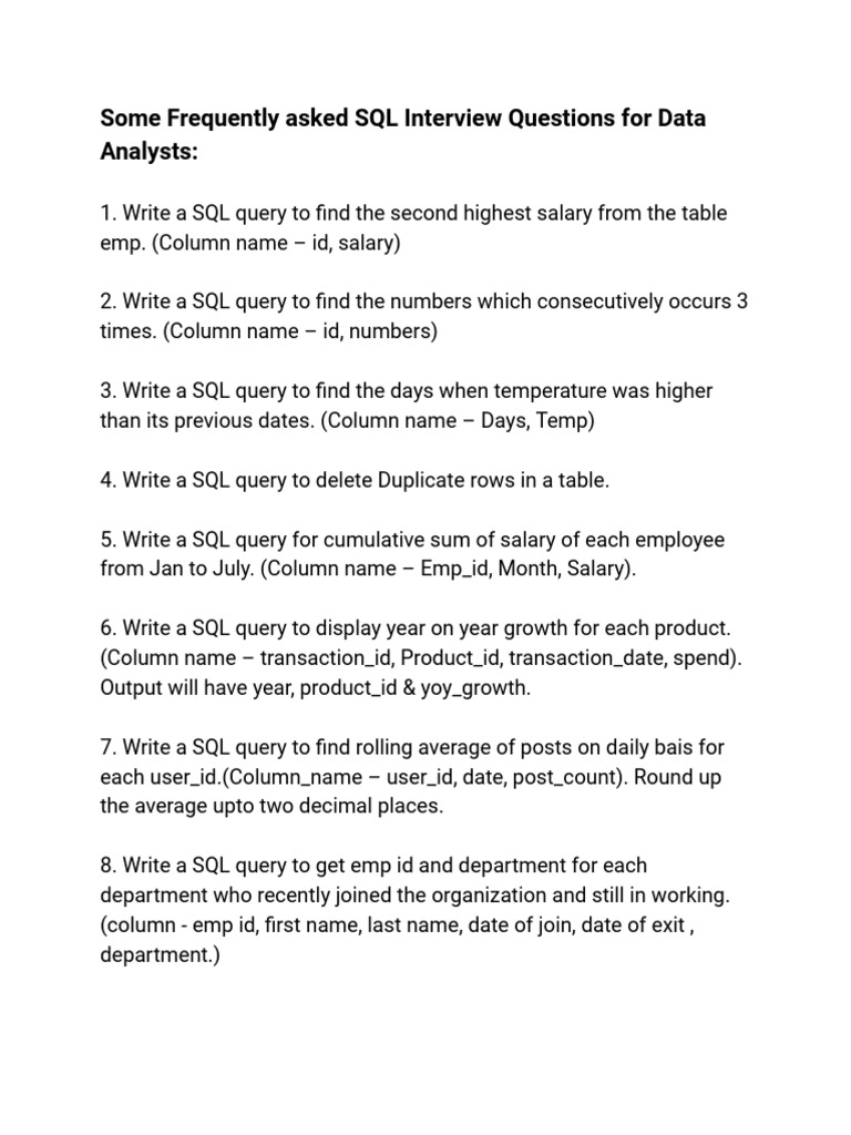 Frequently Asked Interview Questions For Data Analyst Role | PDF ...