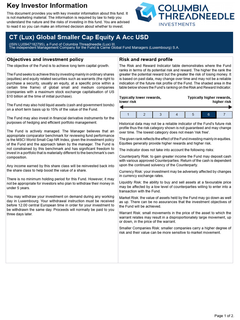 LU0947182795 KIID ES-en | PDF | Investment Fund | Financial Risk