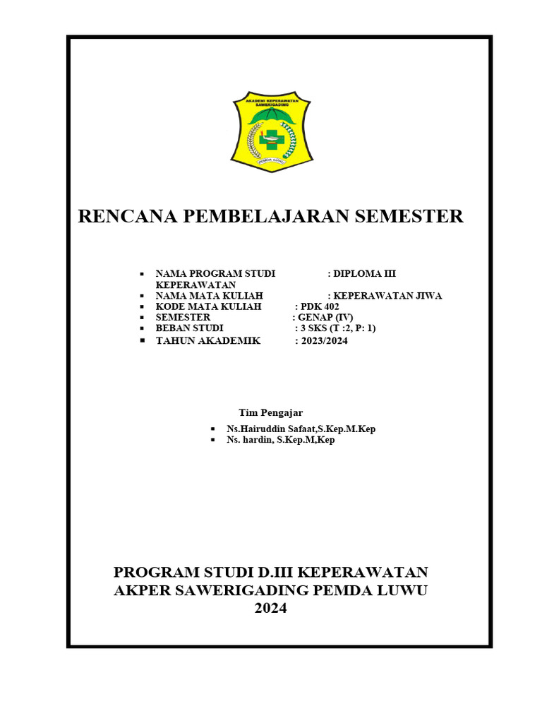 RPS Keperawatan Jiwa 2023-2024 | PDF | Pengembangan Diri | Sains & Matematika
